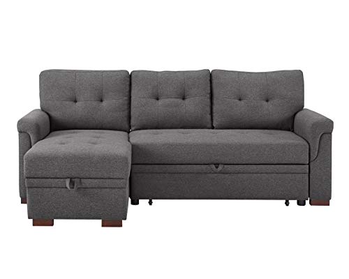 Oadeer Home Modern Reversible Sleeper Sofa with Storage Chaise Sofabed, Steel Gray