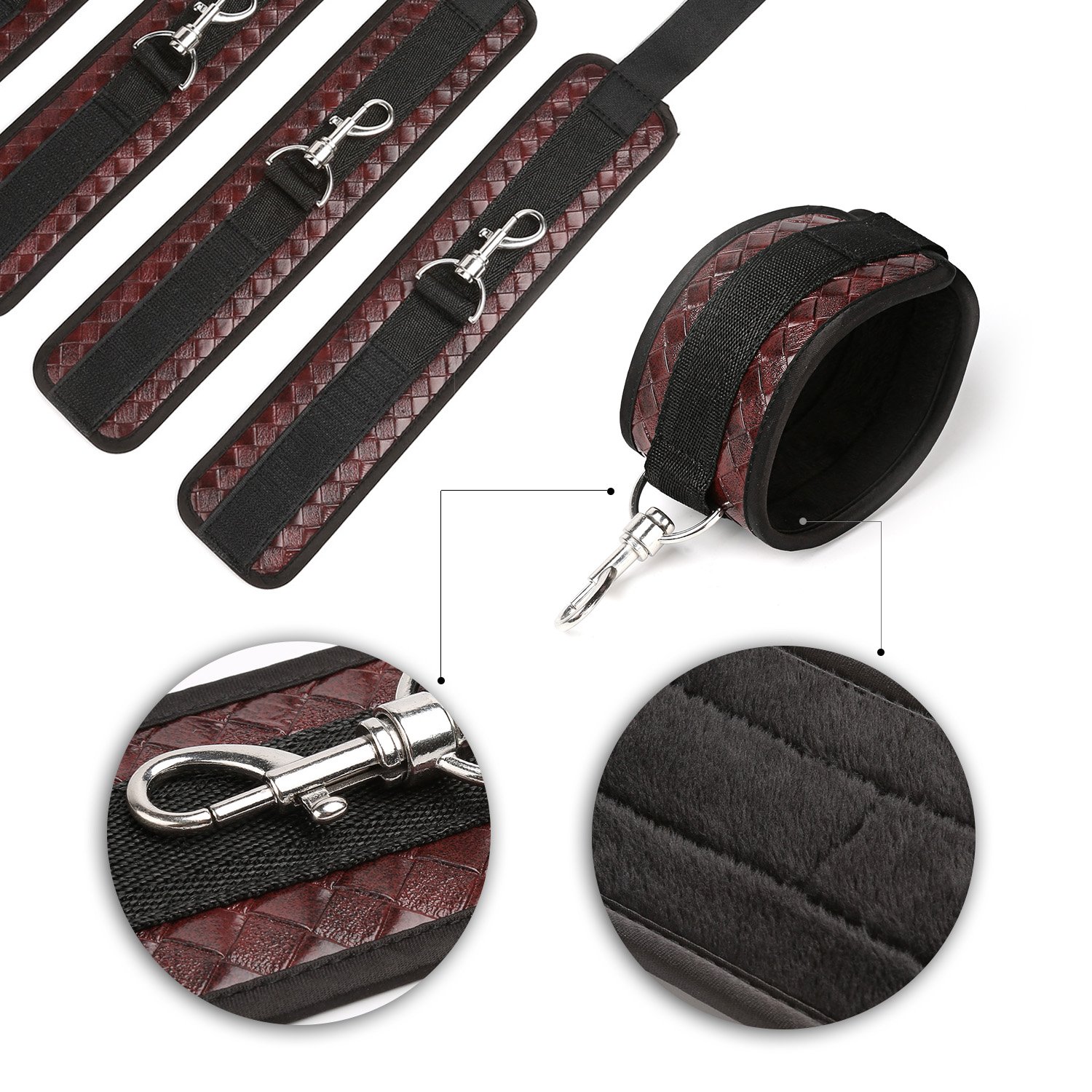 EXREIZST Silver Expandable Spreader Bar with 4 Brown Fur Leather Straps Nylon Belts Adjustable Exercise Sports Training Set