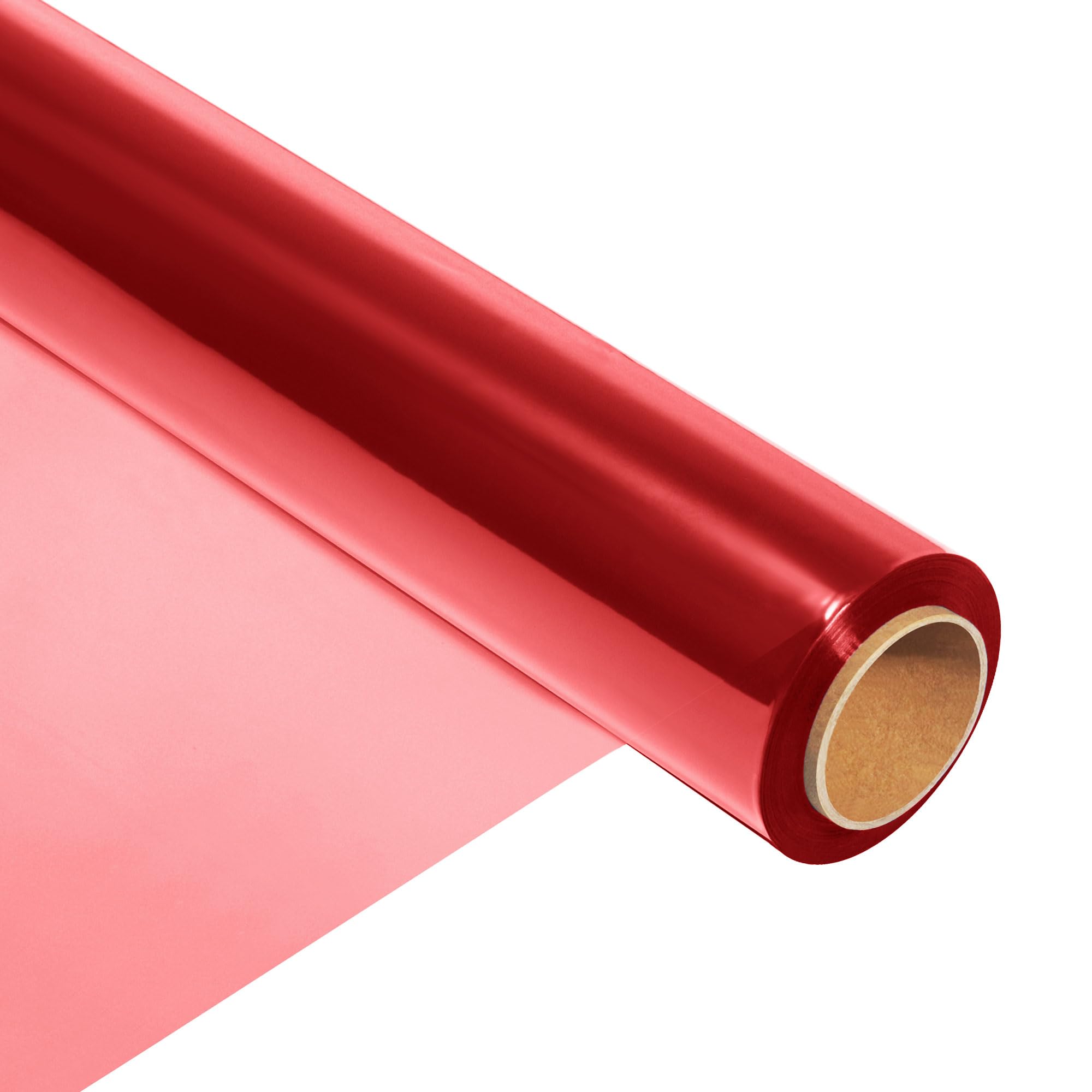 Tickjoy 200 ft Red Cellophane Wrap Roll (16 in x 200 ft), Colored Cellophane Wrap-Red Transparent Cellophane Wrap for Gift Baskets, Attached with 2-Roll Ribbon