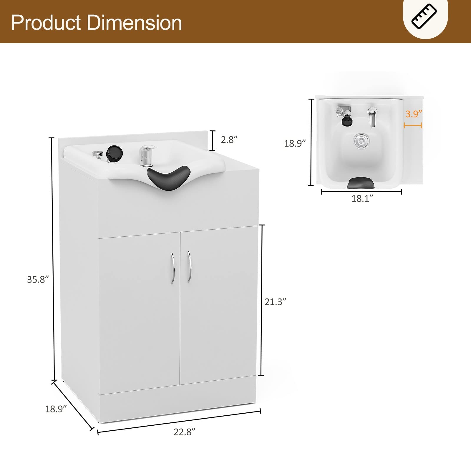 Paddie White Shampoo Backwash Station for Salons, Salon Station with Shampoo Bowl, Suitable Height match with Shampoo Chair