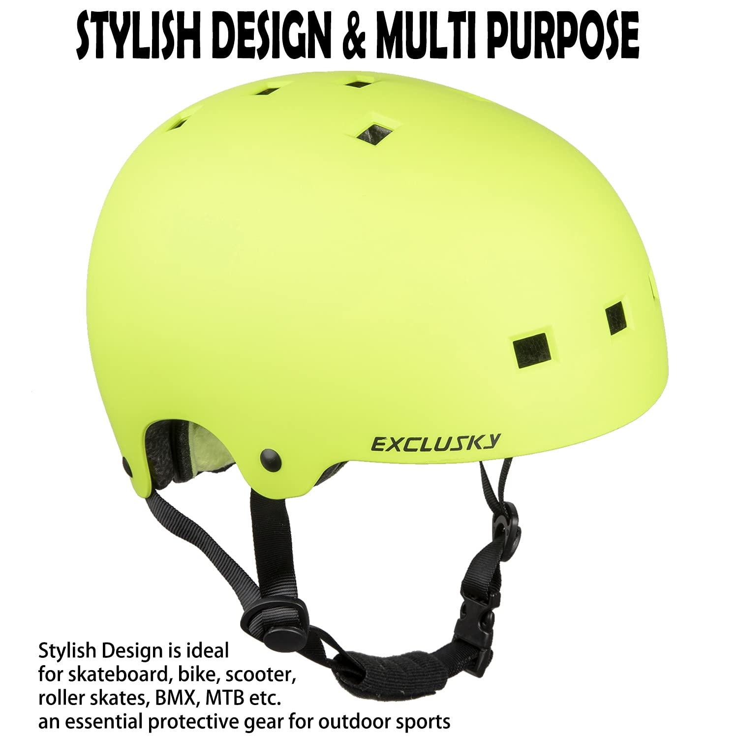 Exclusky Skateboard Bike Helmet โ Dual Certified โ Youth Adults Helmet for Bicycle Skating Roller Skates Scooter Longboard