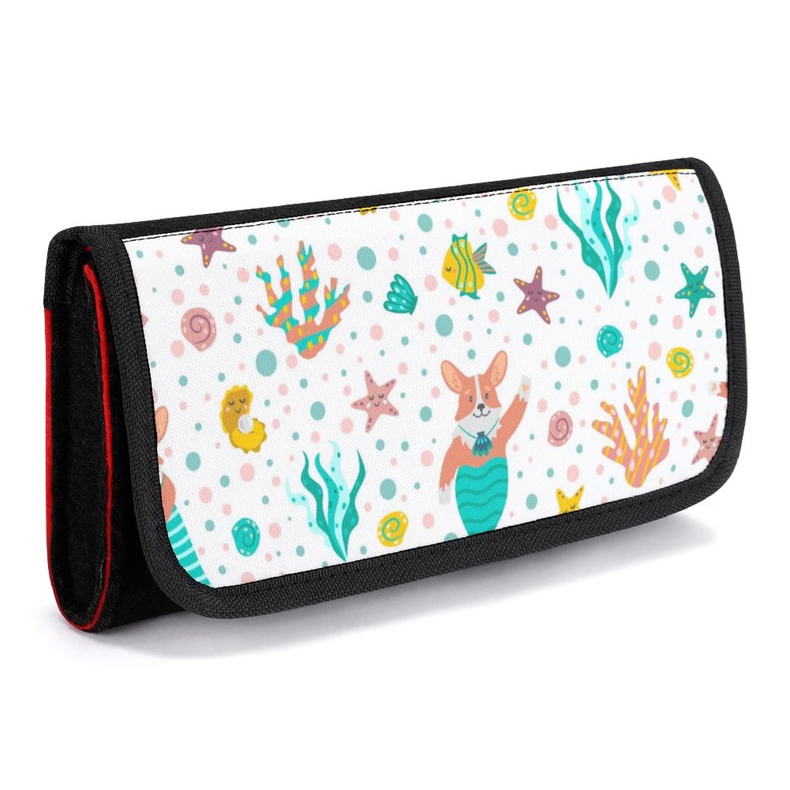 Funny Under Sea Corgi Mermaid Carrying Bag Compatible with Switch Protective Case Slim Felt Pouch with 5 Game Cartridges Holders
