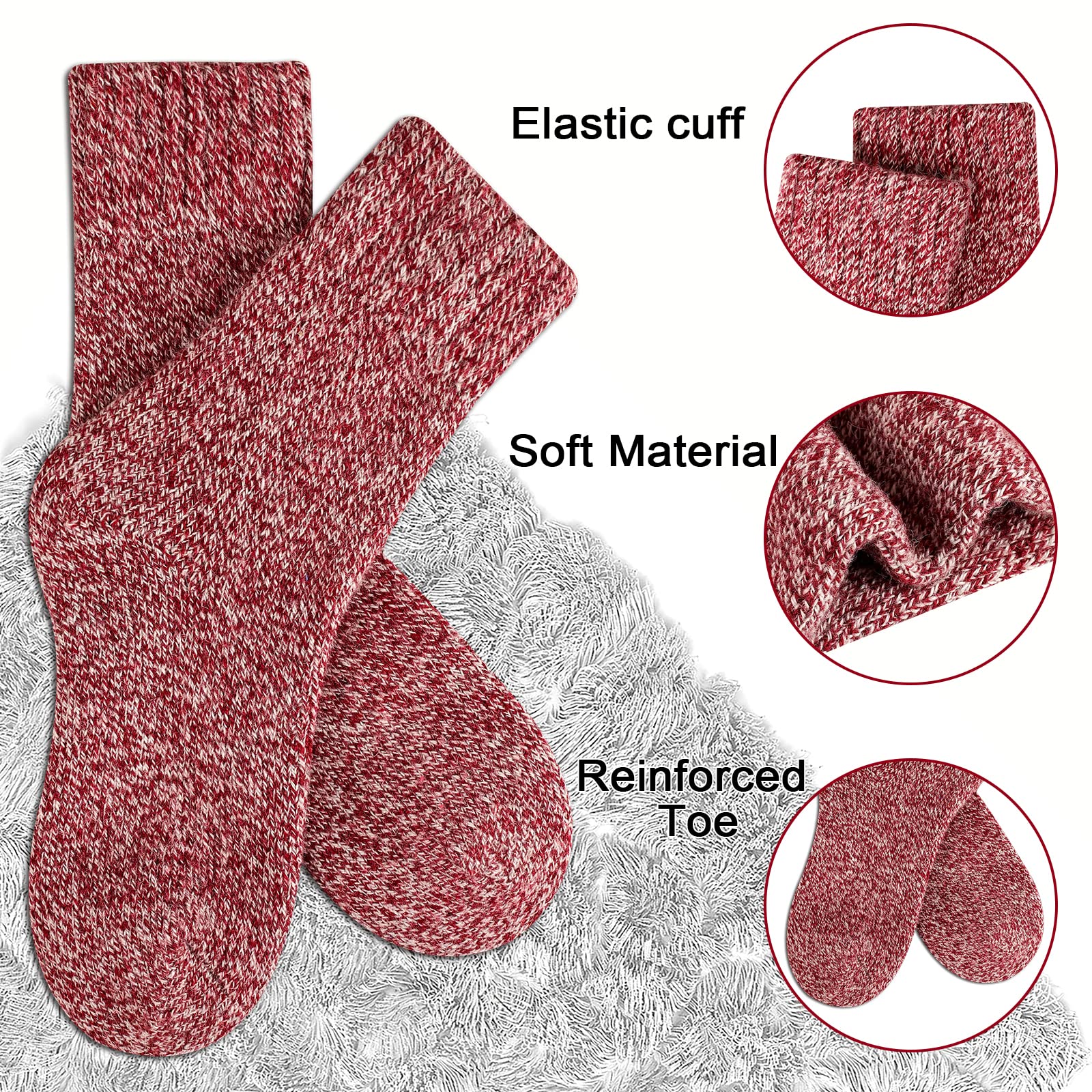 Heatuff Women's Winter Wool Socks Warm Soft Full Cushion Crew Socks (5 Pairs)