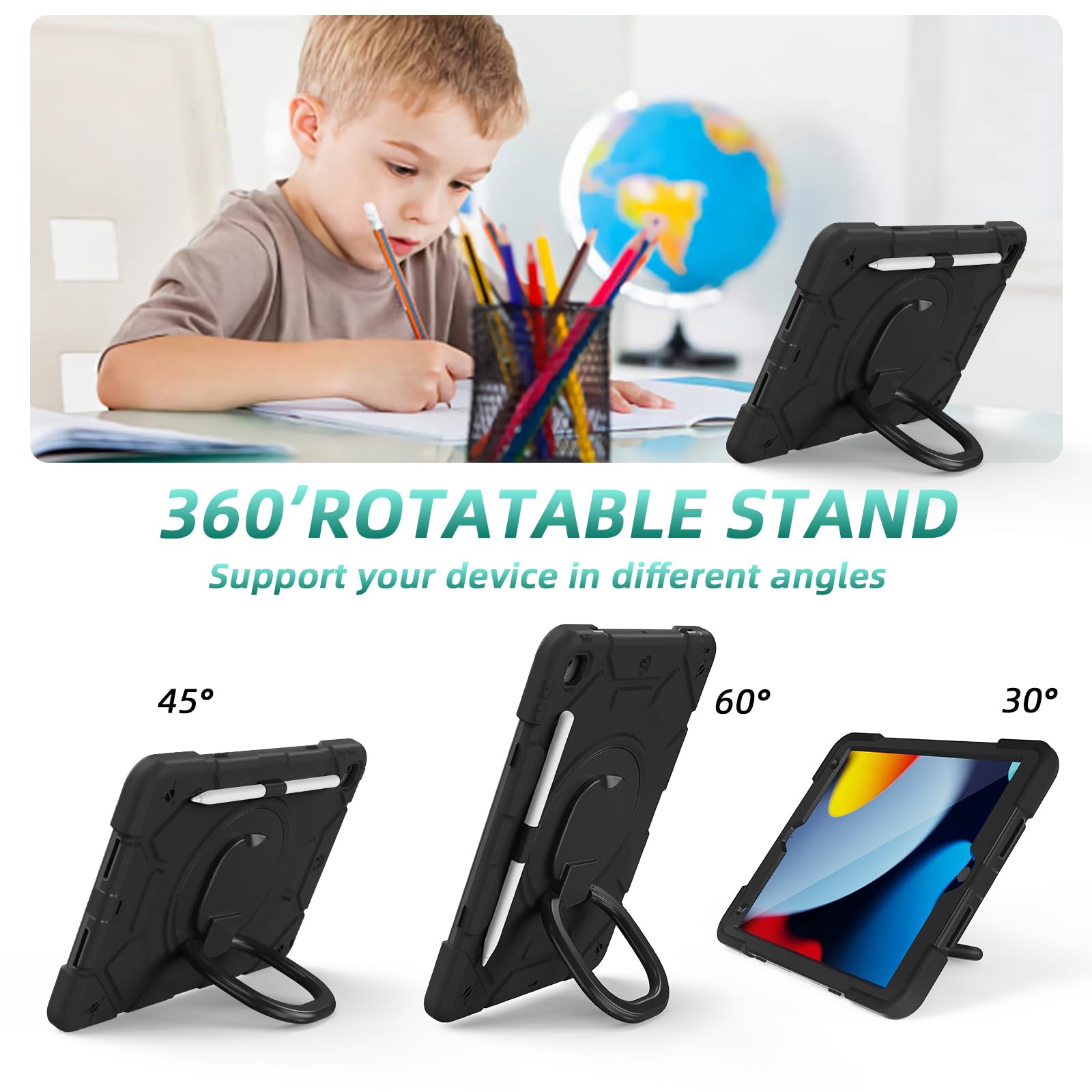 EayCoul for iPad 9th Generation Case/8th/7th Generation Case [iPad 10.2 Case 2021/2020/2019] with Tempered Glass Screen Protector/Pencil Holder iPad 10.2 with Rotating Stand (Rainbow Pink)