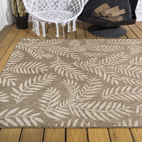 JONATHAN Y SMB119A-9 Nevis Palm Frond Indoor Outdoor Area-Rug Coastal Floral Easy-Cleaning Bedroom Kitchen Backyard Patio Non Shedding, 9 X 12, Brown/Beige