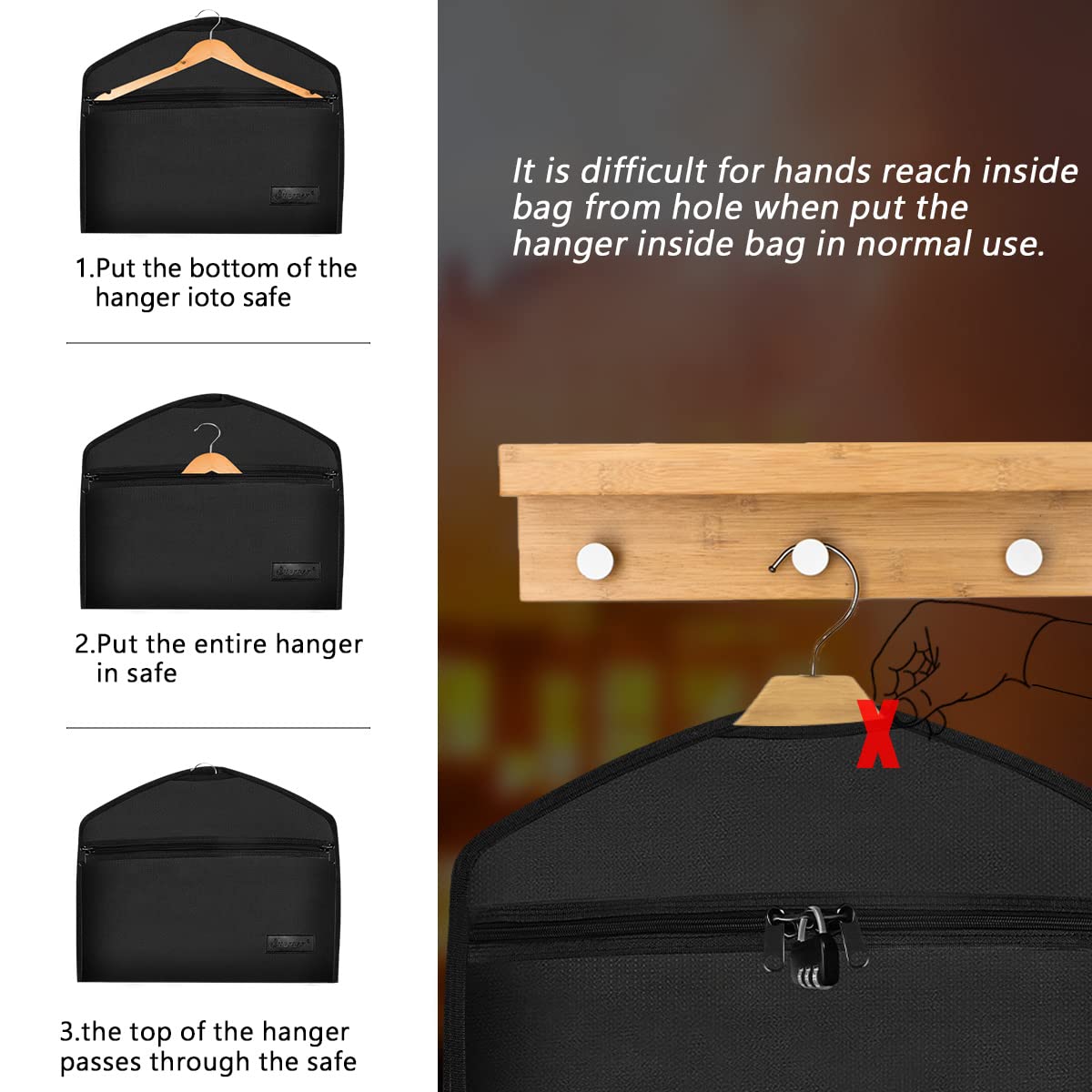 JUGREAT Hanger Diversion Fireproof Safe with Lock,Hidden Pocket Safe,Secret Safe for Cash Hiding - Waterproof Hanger Safe, Under Hanging Clothes with Pocket to Hide Valuables for Travel -1 Pack