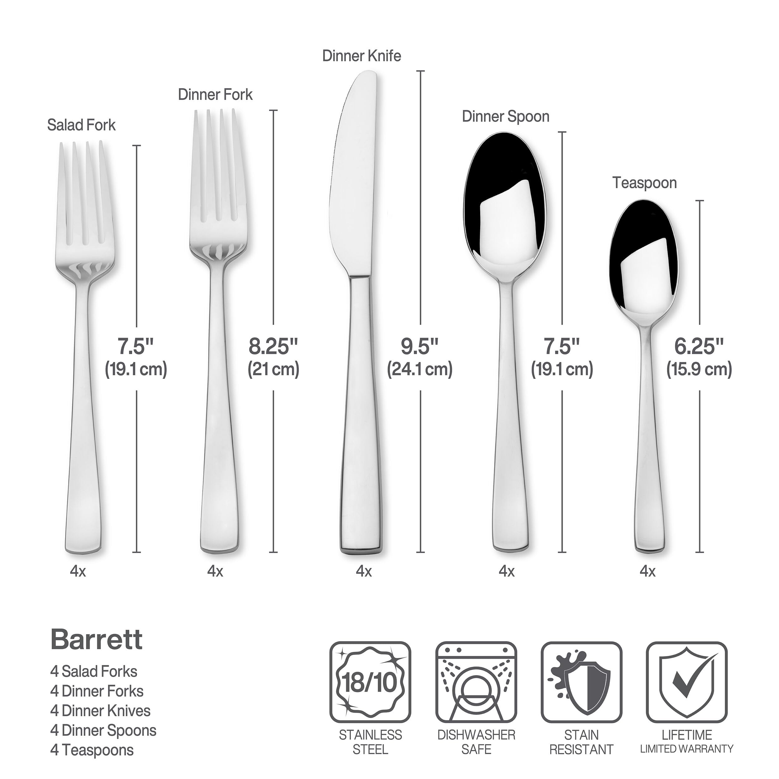 Mikasa Barrett 18.10 20 Piece Stainless Steel Cutlery Set, Service For 4