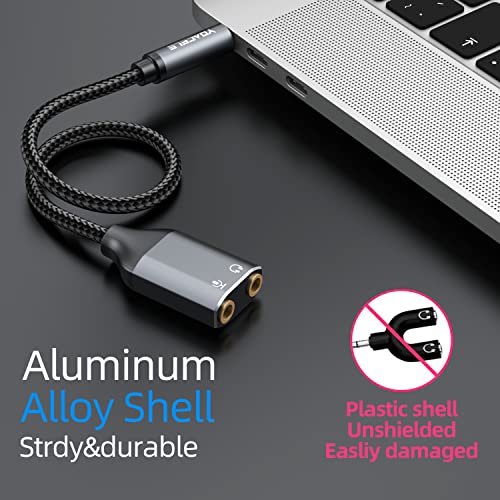 YOACELE 2 in 1 3.5mm Headphone Splitter Adapter, 3.5mm Male to Audio and Microphone Adapter, Compatible with iPhone, Samsung Phones and Tablets