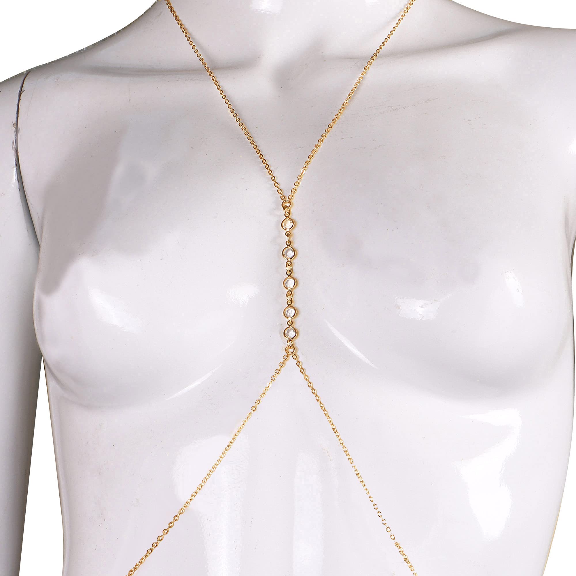 Gold Body Necklace for Women, Sexy Bikini Chain Body Necklace,(Clear Crystal)