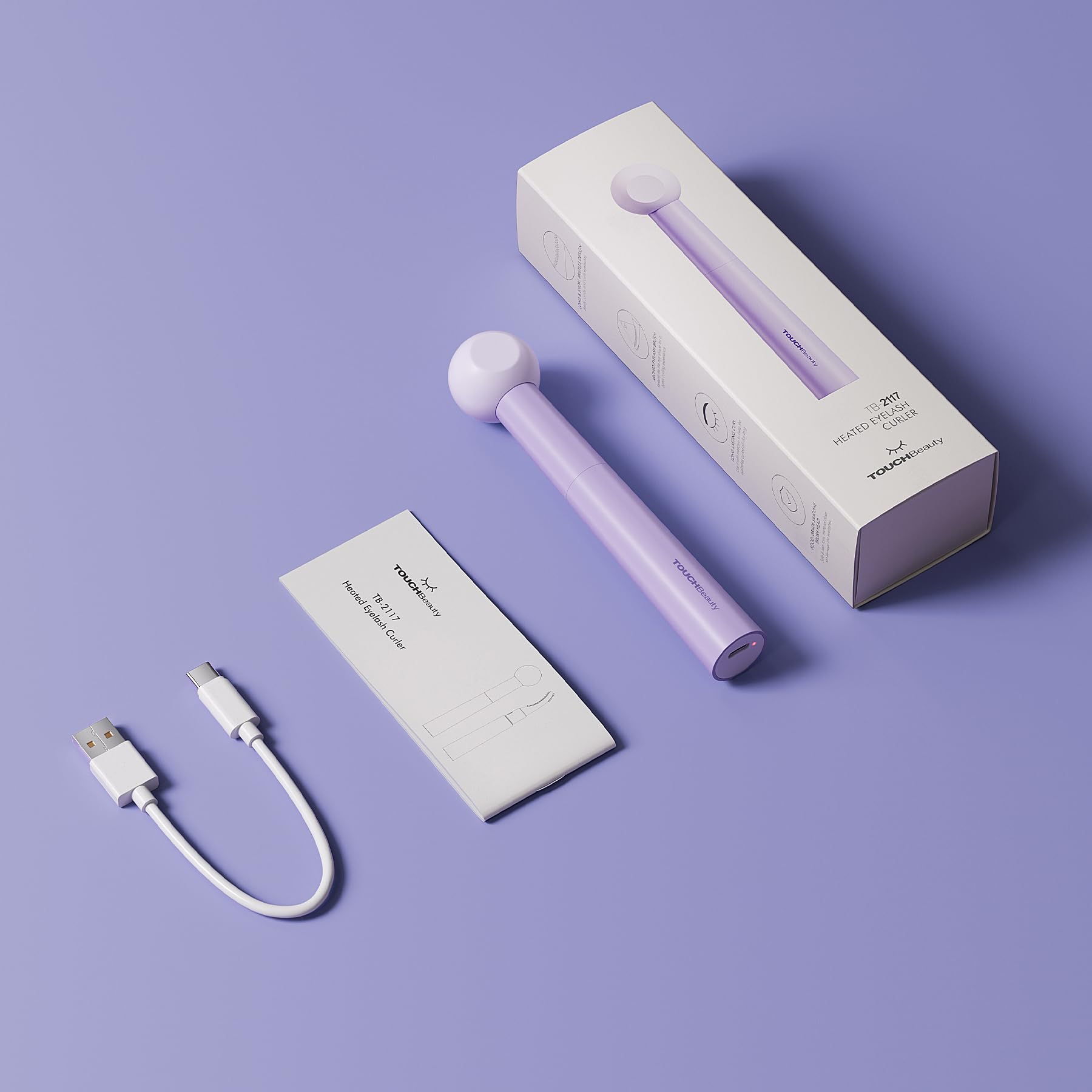Heated Eyelash Curlers, TOUCHBeauty Electric Lash Curler Rechargeable with Dual-Sided Silicone Comb, 2-Level Temperature, No Pinching, Natural Curling Violet