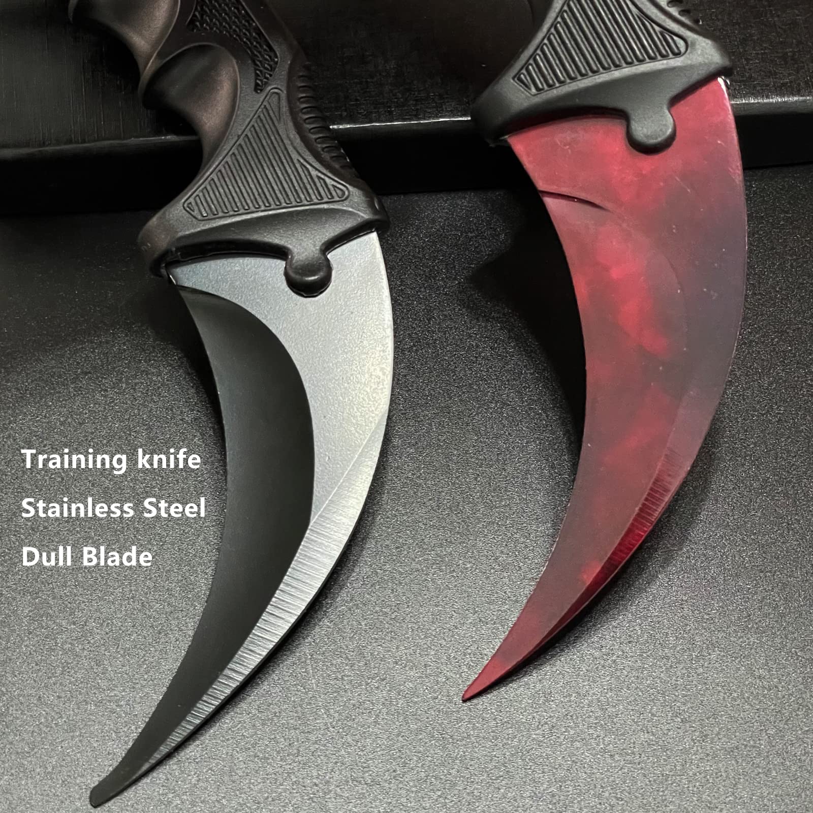 Karambit Knife Trainer Stainless Steel Practice Karambit Knife Fixed Blade Training Karambit Knife with Sheath and Cord Suitable for Hiking, Adventure, Survival and Collection 2 Pieces(Black Red)