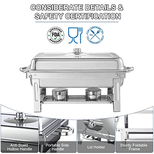 THXSUN 2-Pack 9QT Chafing Dish Buffet Set, Stainless Steel Full Size Chafers and Buffet Warmers Sets, Foldable Chafing Dishes with Pan, Lid, Frame, Fuel Holder for Catering Party Banquet (Upgrade)