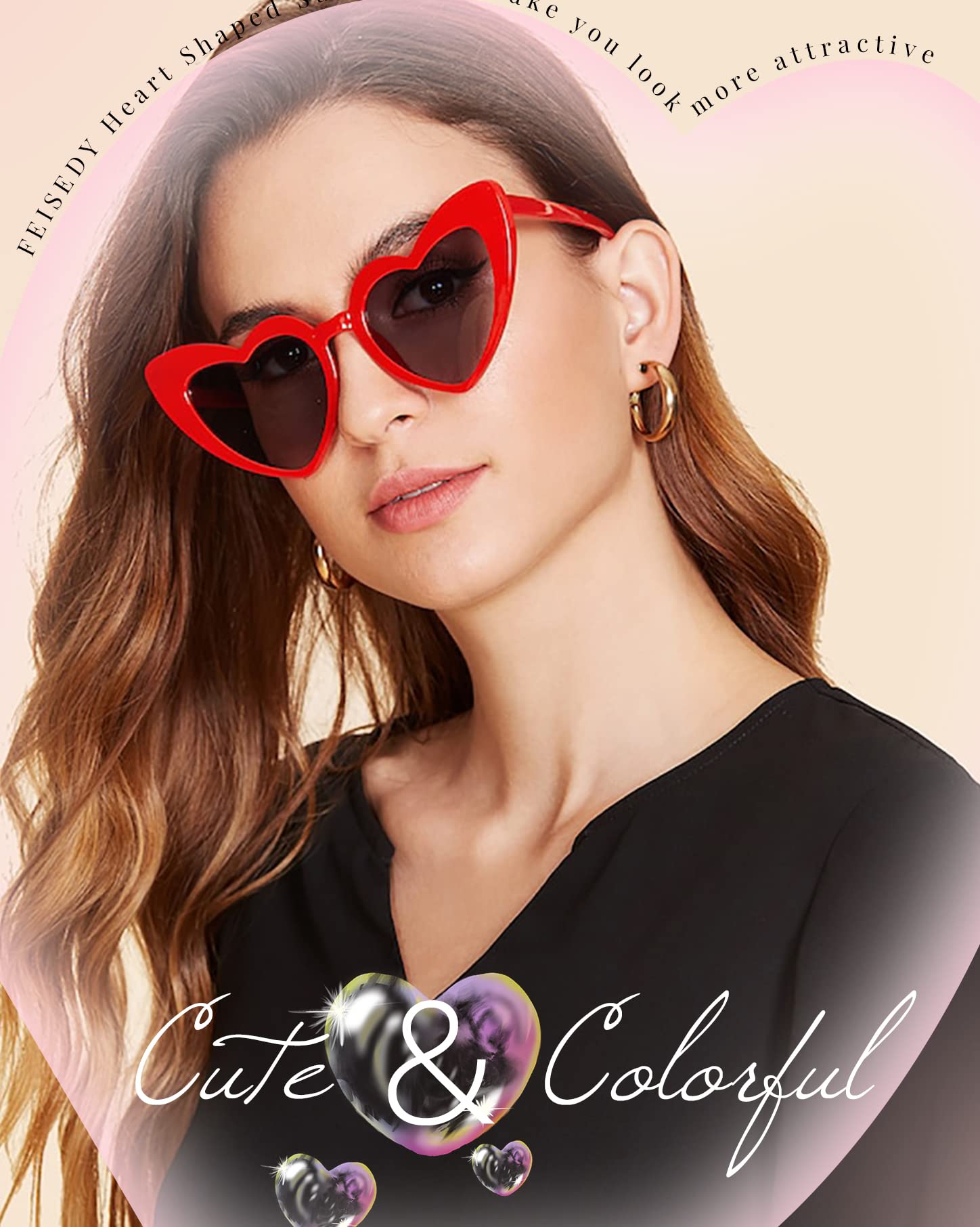 FEISEDY Vintage Heart Shaped Sunglasses Women Stylish Love Eyeglasses B2421-P1