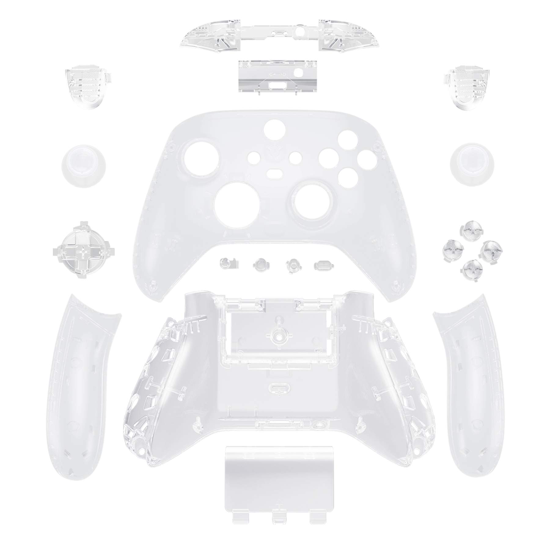 eXtremeRate Full Set Shell Buttons for Xbox Series X & S Controller, Clear Replacement Accessories Side Rails Grips Front Back Plate Cover for Xbox Core Wireless Controller [Controller Excluded]