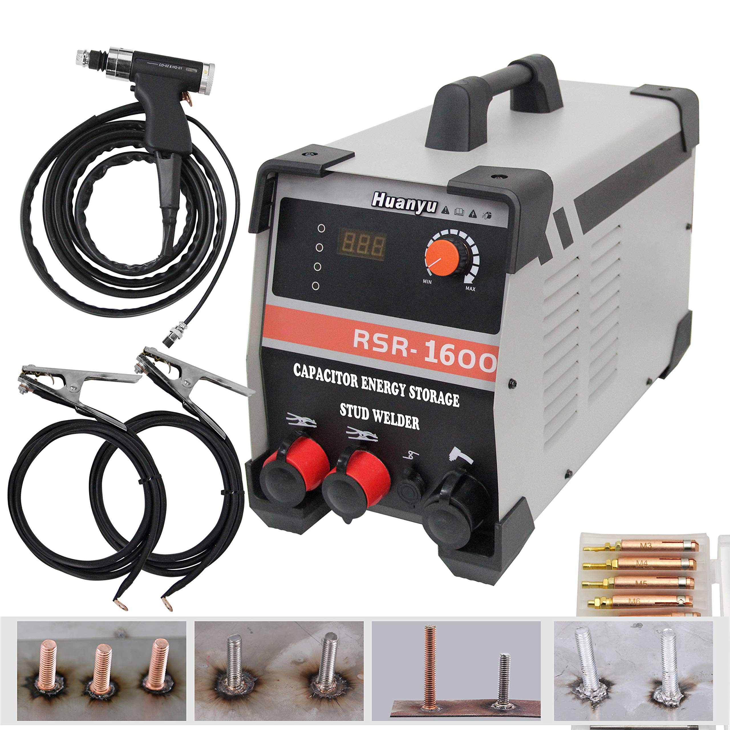 Huanyu Capacitor Discharge Stud Welder M3-M6 Stud Bolt Plate Welder Welding Machine for Welding Bolt Plate Insulation Nail Screw Low Carbon Steel/Stainless Steel/Aluminum/Brass RSR-1600 (220V 50HZ)