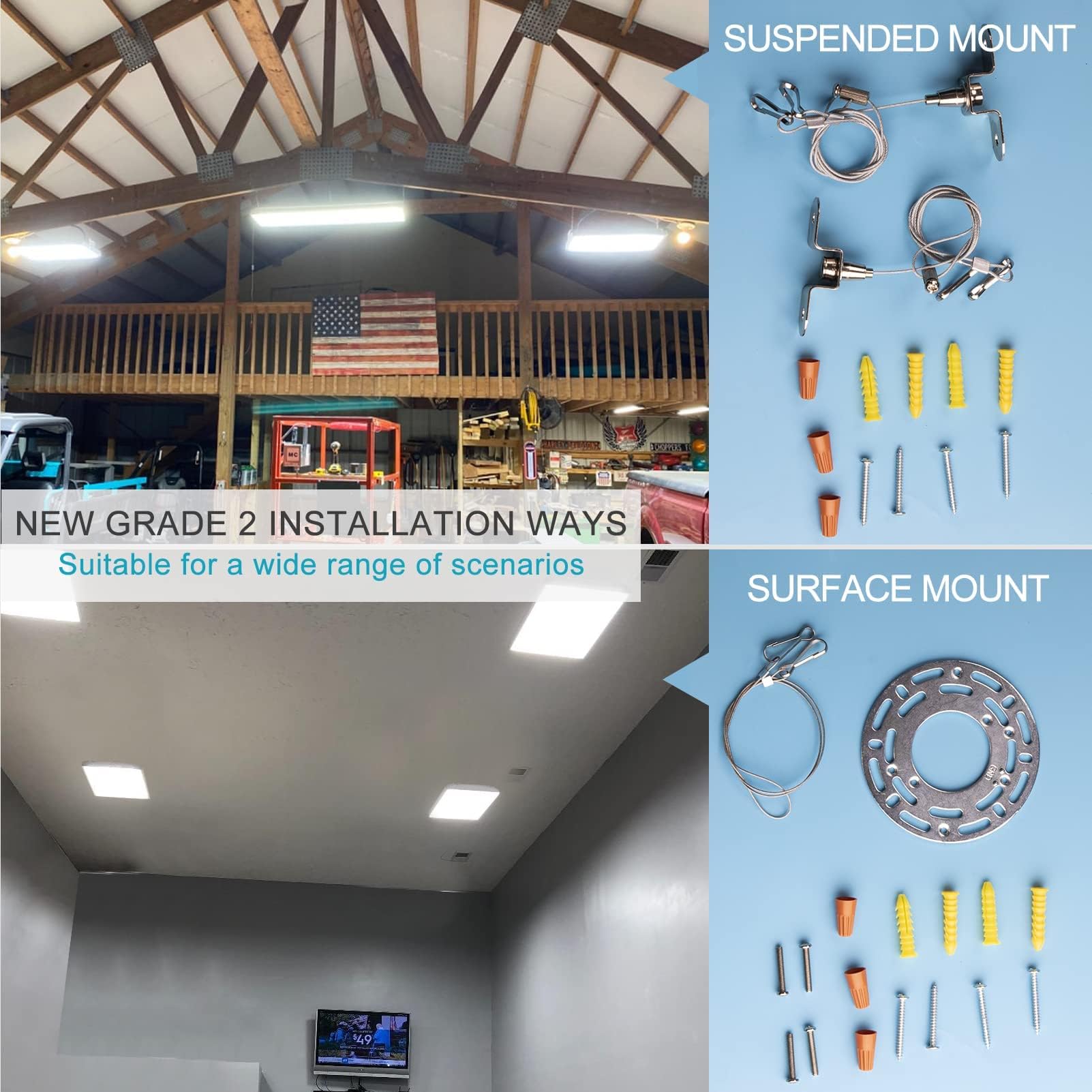 LED High Bay Shop Light, 2FT 150W 21500LM 140LM/W [500W HPS Eqv.] 5000K Daylight Linear Hanging Light for Warehouse Workshop Gyms, 6 Lamp Fluorescent Fixture Replacement 1Pack