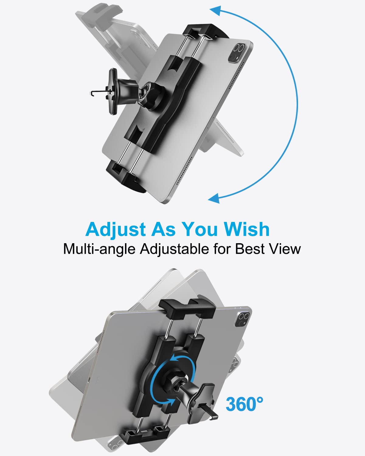 woleyi Car Vent Tablet Mount, Air Vent Clip Tablet Holder for Car with Adjustable Metal Hook Clamp, Compatible with iPad Pro/Air/Mini, Galaxy Tabs/Z Fold, iPhone, More 4.7-13" Cell Phones and Tablets
