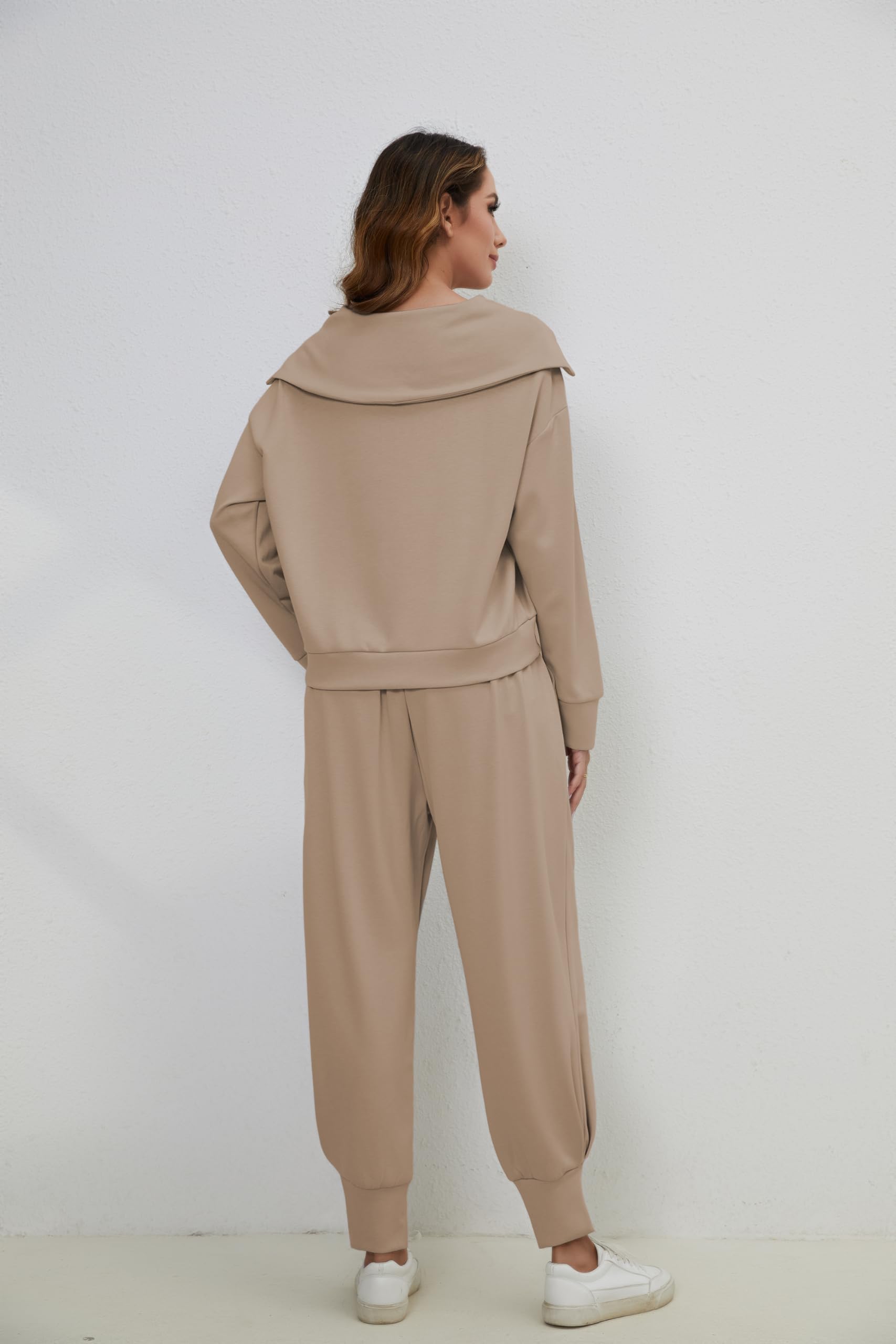 Eutten Womens 2 Piece Sweatsuits Sets Half Zip Long Sleeve Lapel Sweatshirt High Waist Sweatpants Two piece Tracksuits Sets