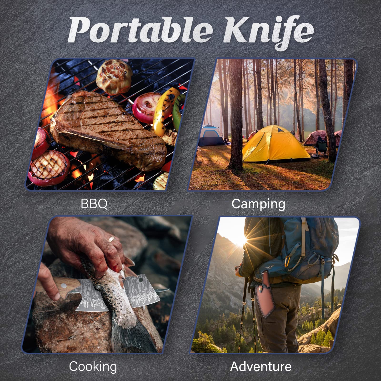 Huusk Cool Cooking Knives Bundle Viking Knives Hand Forged Boning Knife Full Tang Japanese Chef Knife with Sheath