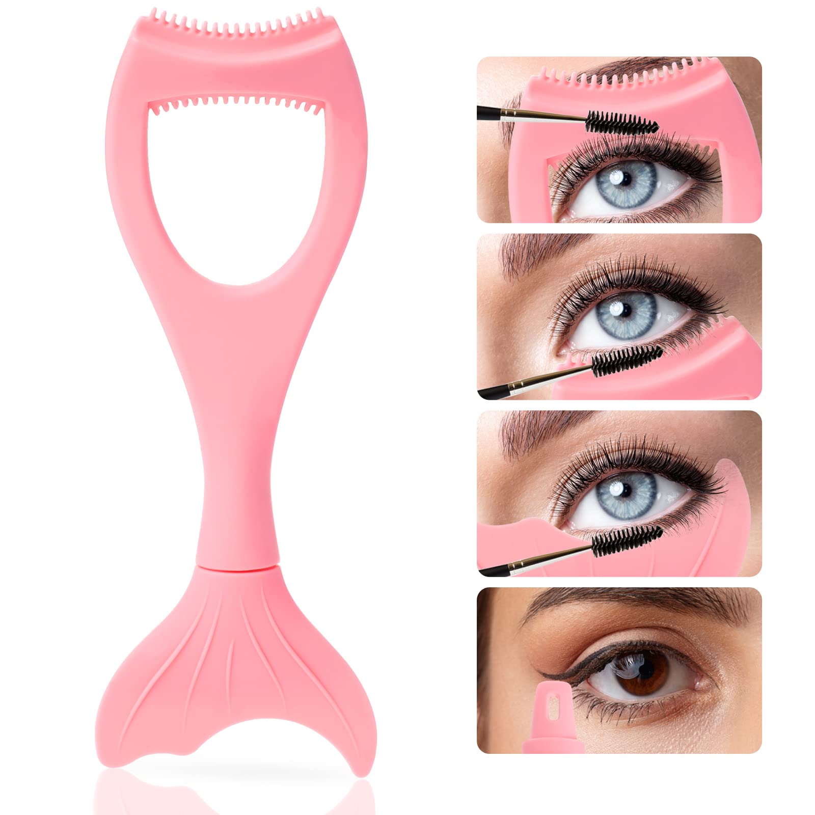 Mascara Shield Applicator Guard Mermaid Eyelash Separator Tool Silicone Eye Lash Comb Lash Buddy Reusable Eyebrow Brush Multifunction Eyeliner Stencil Makeup Auxiliary Guard Tool Detachable
