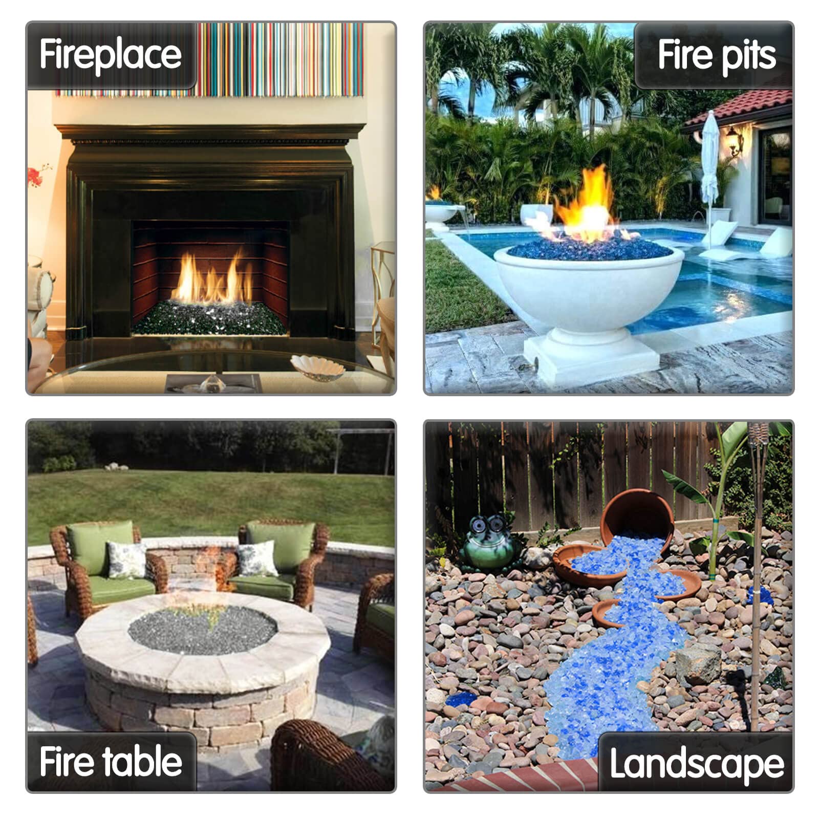 GRISUN Fire Glass for Fire Pit, 1/2 Inch Mix 20 Pounds High Luster Reflective Tempered Glass Rocks for Natural or Propane Fireplace, Safe for Outdoors and Indoors Firepit Glass