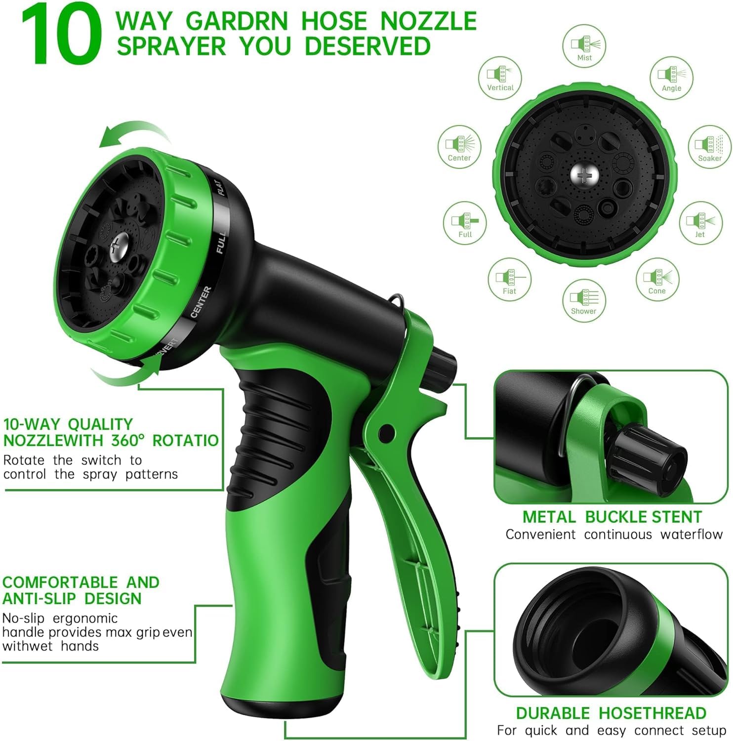 LousiRoo Premium 100ft Expandable Garden Hose Set - Durable 3750D Fabric, 4-Layer Latex Core, Strong Brass Connectors - 10 Spray Nozzles & Convenient Storage Bag Included