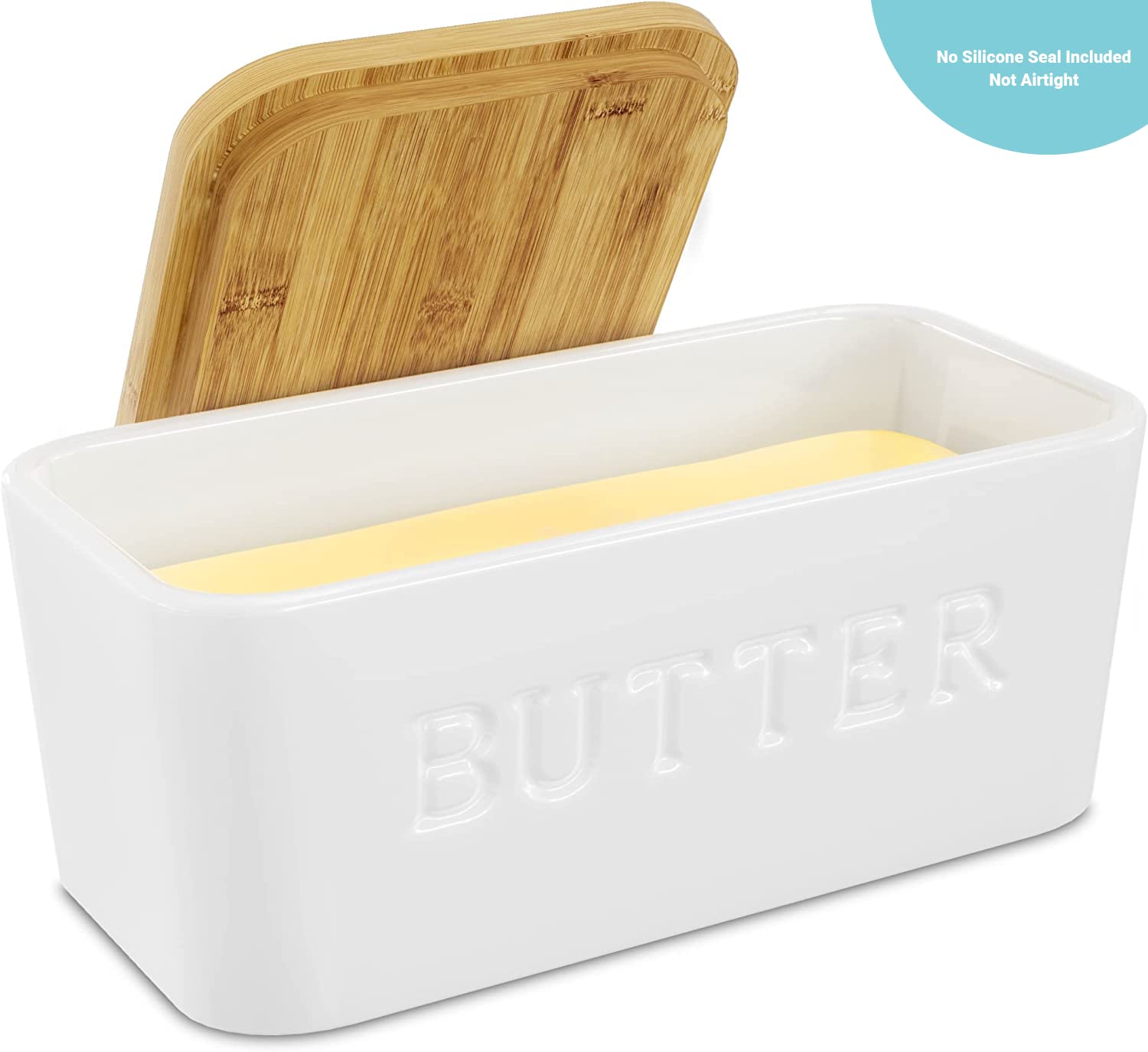 Large Butter Dish with Lid for Countertop, Ceramic Butter Dishes with Lid, White Butter Keeper with a Loose Lid [No Silicone Seal], Butter Container for Refrigerator