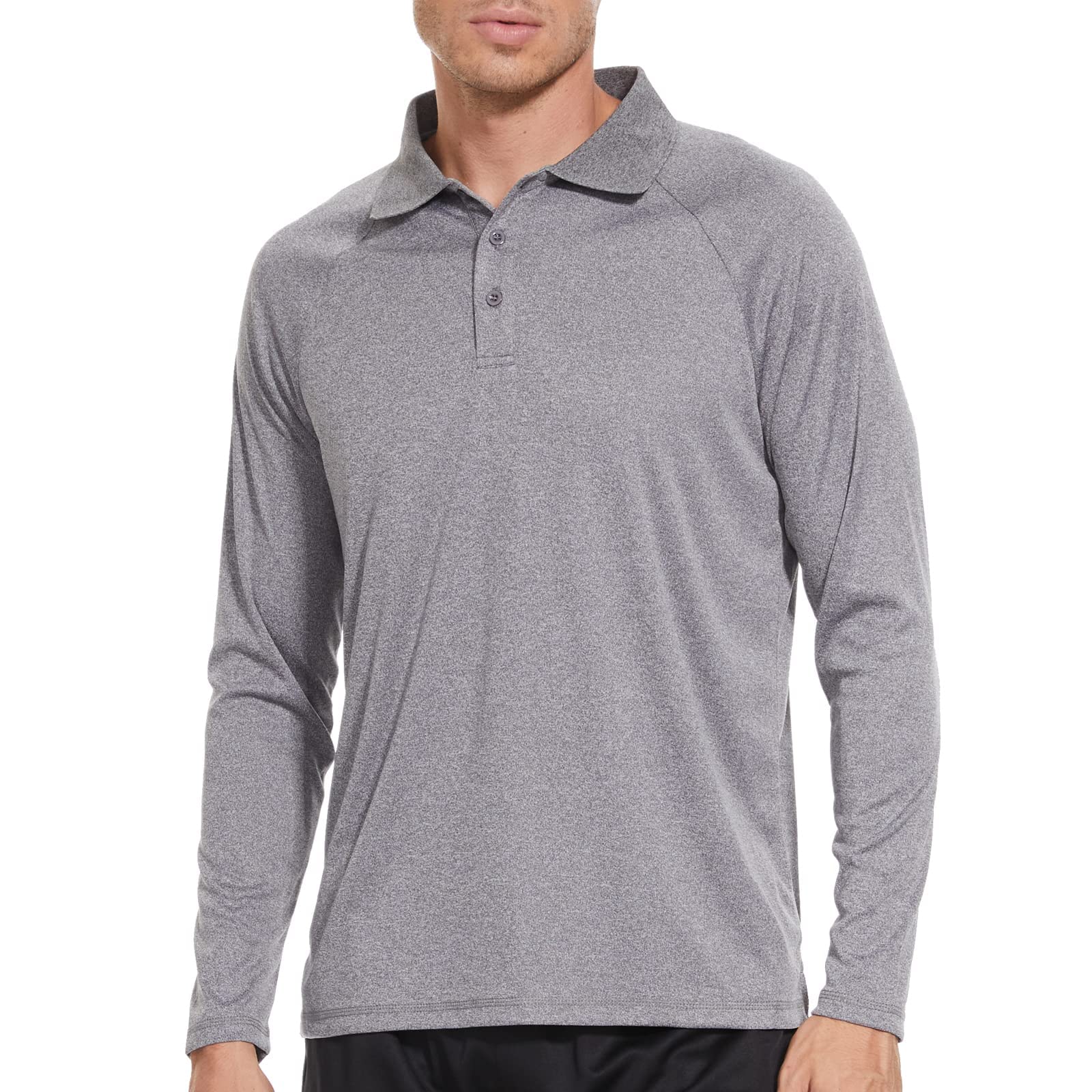 HDLMDFNN Men’s Polo Shirt Long Sleeve Lightweight Quick-Dry Breathable UPF 50+ Sun Protection Tees (Dark Grey XL)