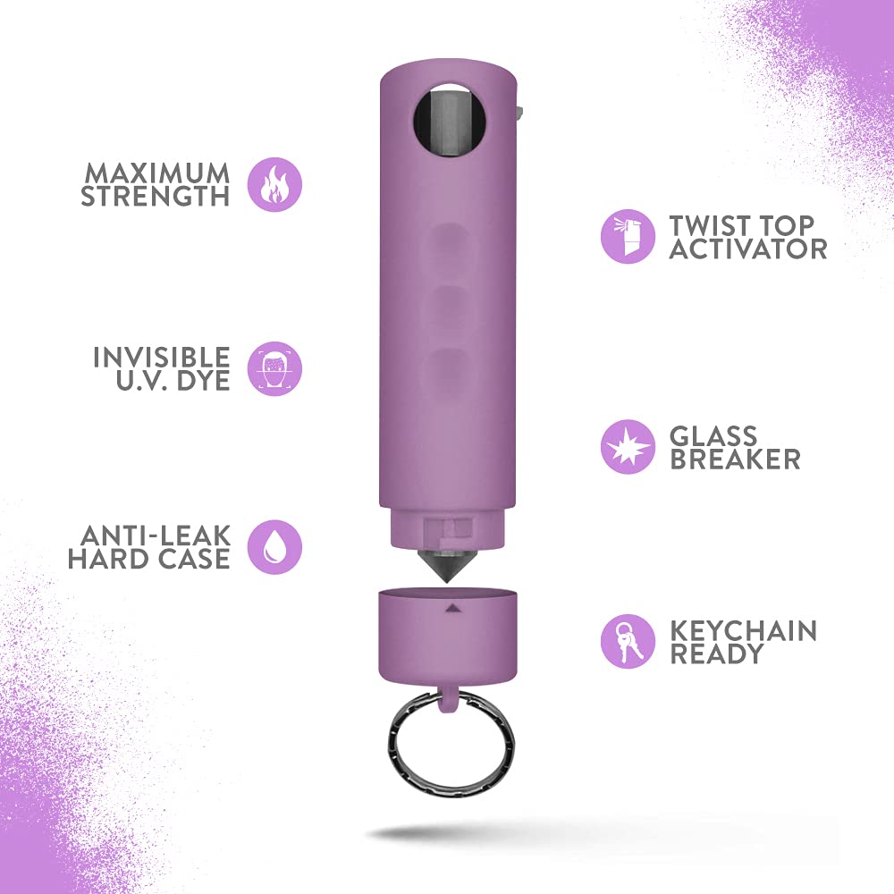 Guard Dog Pepper Spray with Window Breaker | 3-in-1 Car Safety Tool | Self Defense Keychain | Maximum Strength | 16 Feet Distance Defense (Lilac)