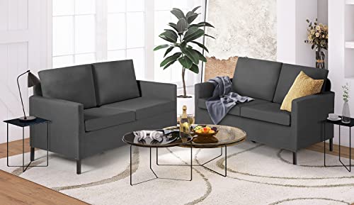 TYBOATLE 51 inch Fabric Modern Loveseat Sofa Couch for Living Room, Upholstered Love Seats 2-Seater w/Iron Legs for Compact Small Space, Apartment, Bedroom, Dorm, Office (Dark Grey)