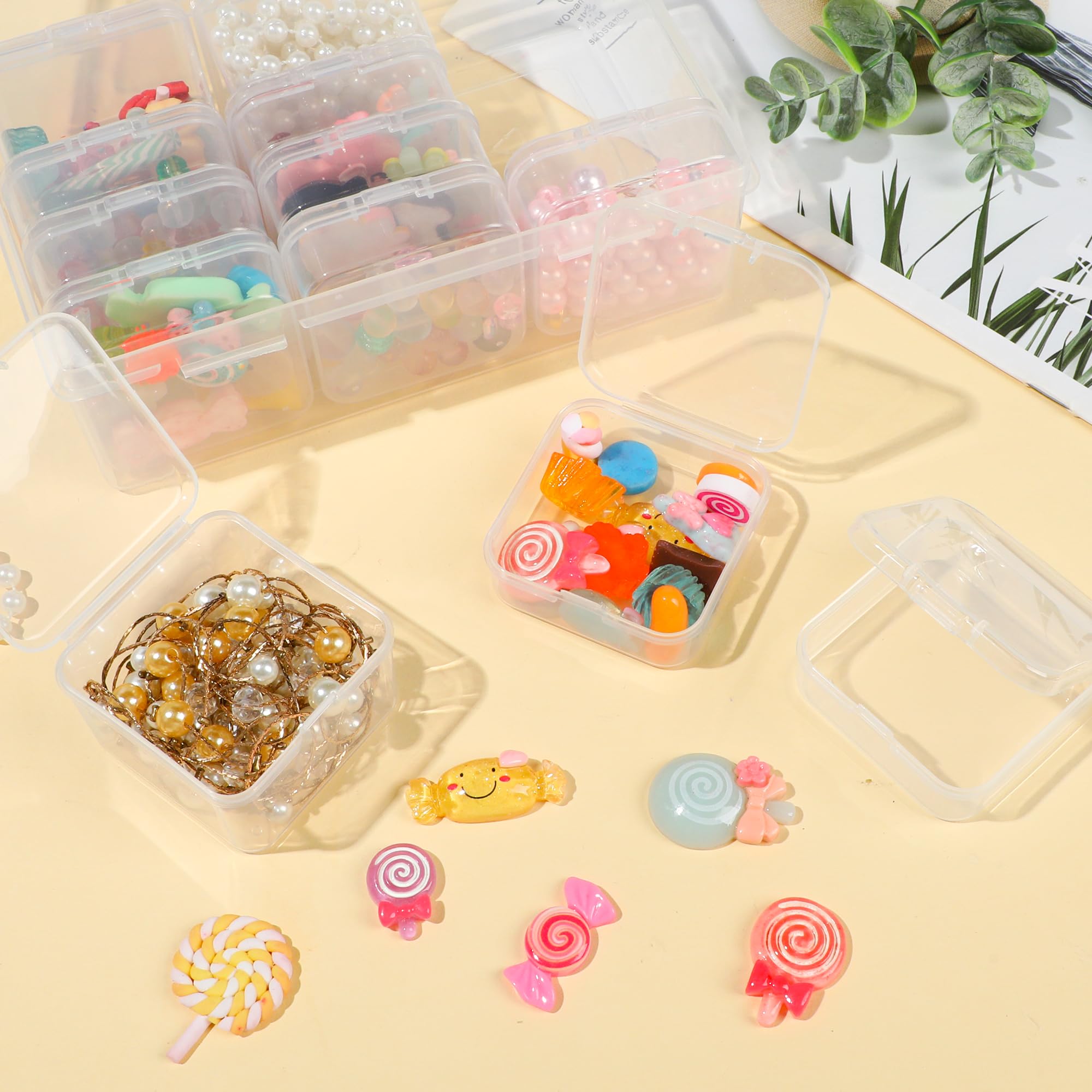 ISKYBOB Bead Organizers Box, 12PCS Clear Plastic Storage Containers Mini Transparent Cases with Hinged Lid Rectangle Craft Storage Boxes for Jewelry Small Parts Diamond Art Accessories