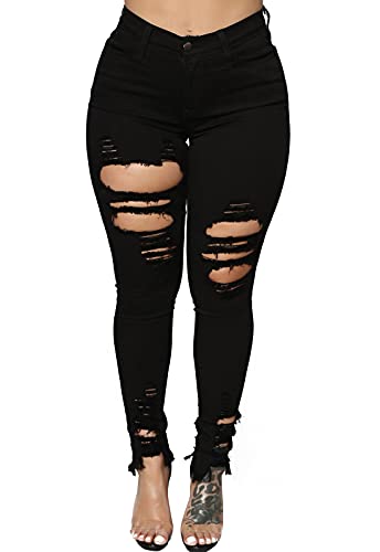 ZERMOM Women's Ripped Skinny Jeans Stretch Mid Rise Distressed Destroyed Denim Pants Black