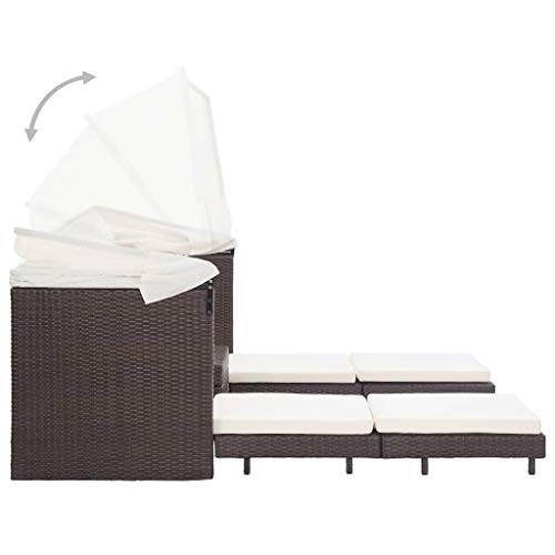 FAMIROSA Extendable 3-Seater Sofa Bed with Roof Poly Rattan Brown