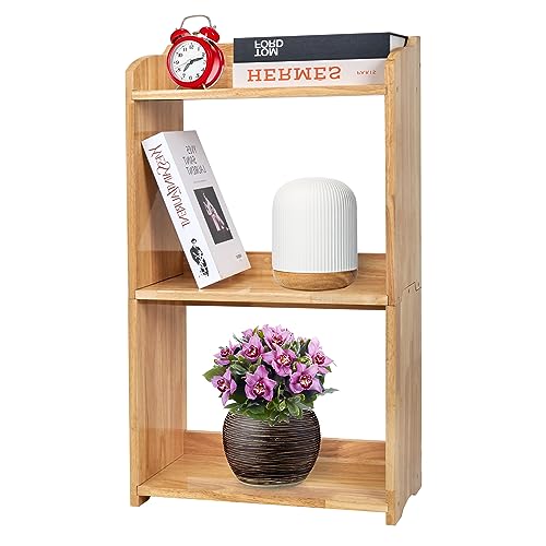YCICI Bookshelf, 3 Tier Wooden Bookcase, Freestanding Display Storage Shelves Open Bookcase for Bedroom, Living Room and Office (Natural, 3 Tier)