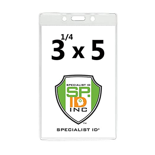 Premium Heavy Duty 3 1/4 X 5 Extra Large ID Badge Holder - Clear Vinyl 3x5 Vertical Card Sleeve for Name Badges, Sporting Events and Trade Shows by Specialist ID