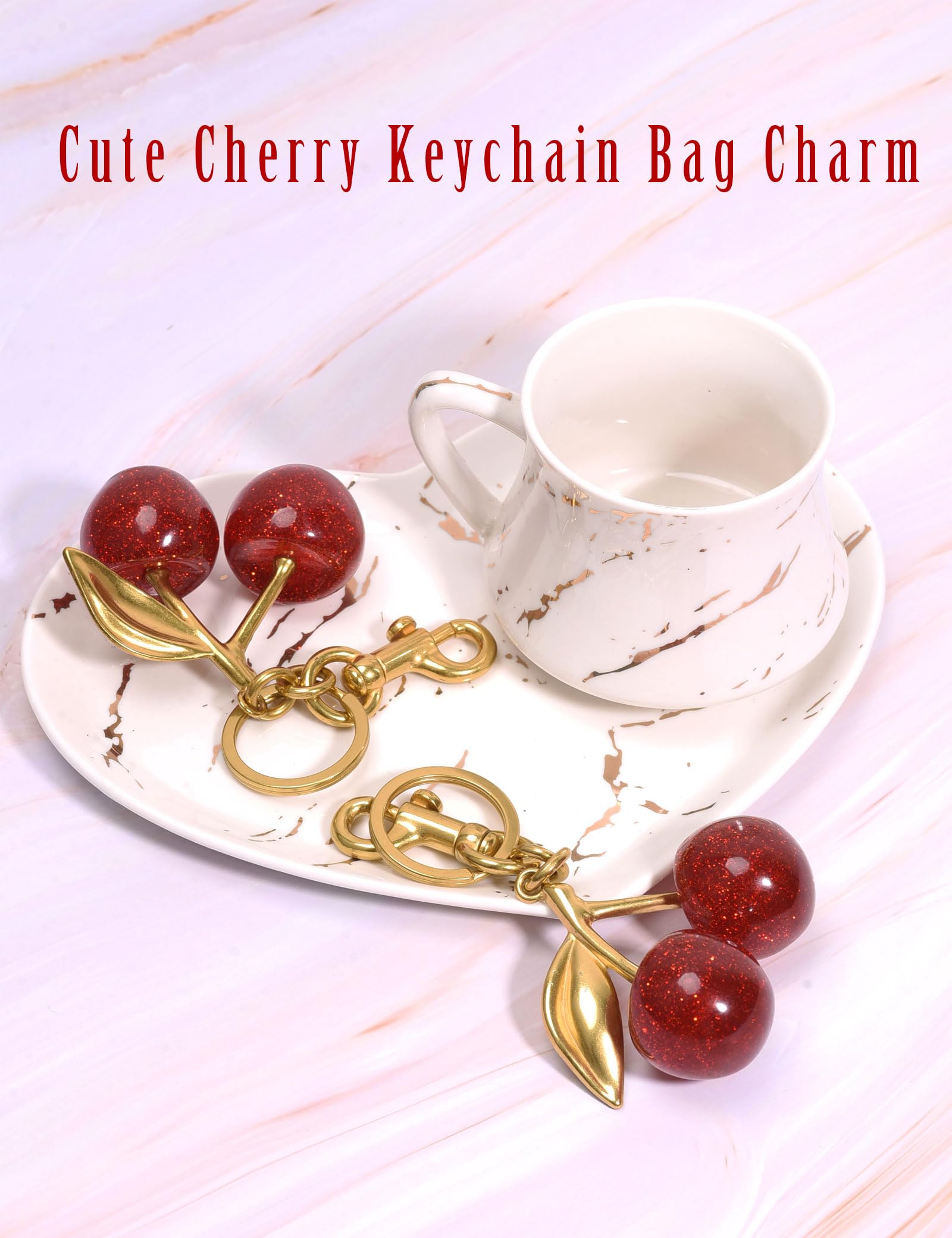 Lulupia Glitter Cherry Bag Charm,Cherry Keychain Charms Accessory for Purses Bags Handbags