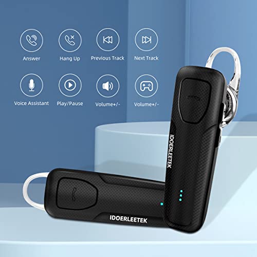IDOERLEETEK Bluetooth Headset, S30 Bluetooth Earpiece Wireless Handsfree V5.1 Ultralight with Microphone 16 Hours Driving Headset Compatible with iPhone Android Cell Phone Laptop Tablets - Black