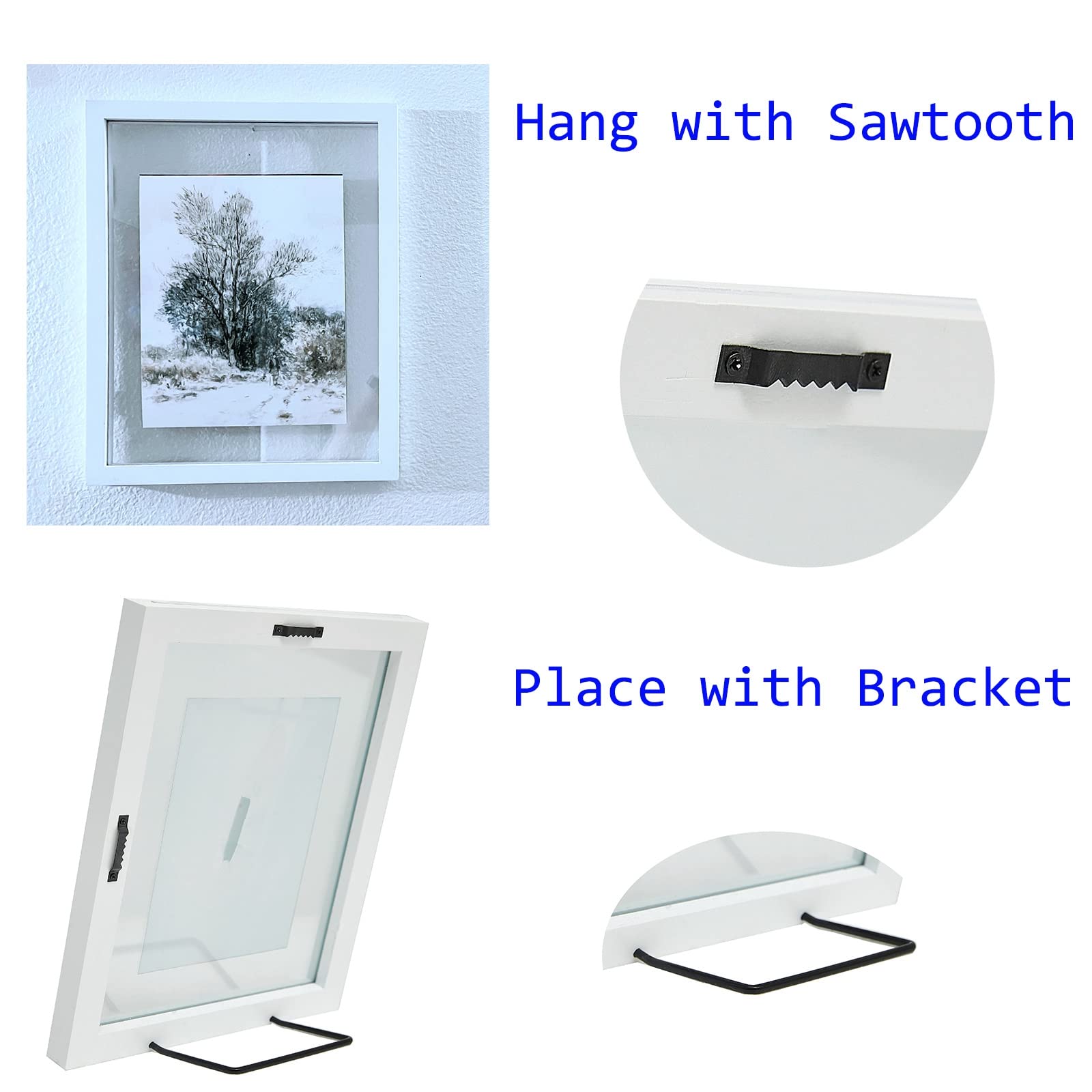 FIRMINANA 2 Pack 11x14 Floating Picture Frames,Display 2x3, 4x6, 5x7, 8x10, 11x14 Full Display Without Floating, Solid Oak Frame and High Definition Double Glass,Rustic White