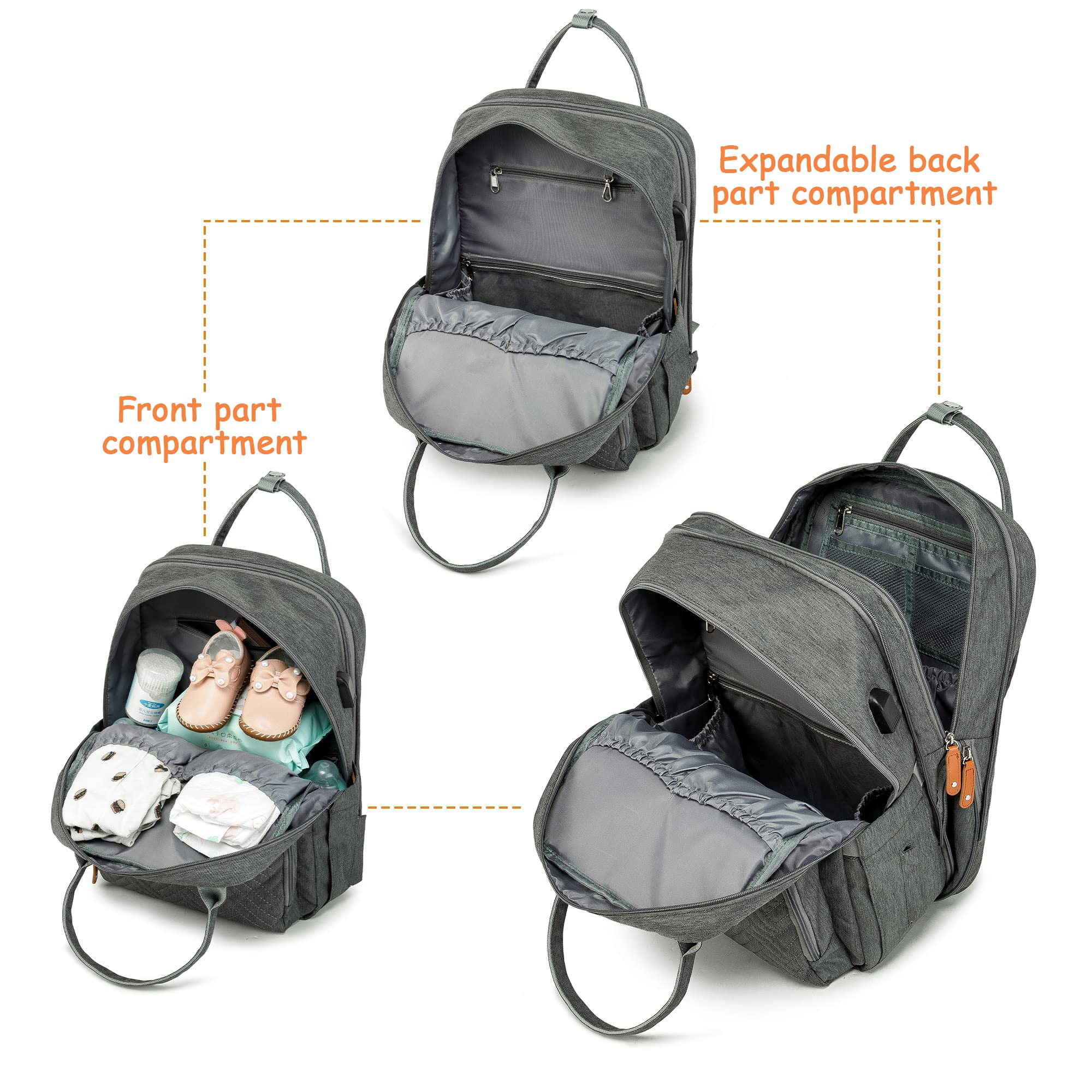 Hritok Diaper Bag Backpack, Expandable Baby Bags For Twins with Changing Pad & 24 Pockets, Unisex Stylish Travel Back Pack