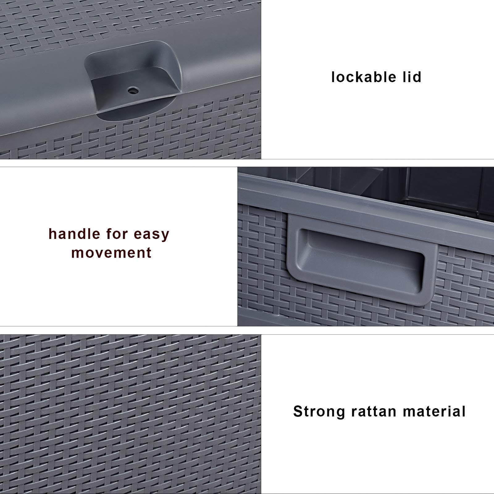 HomVent 120 Gallon Resin Rattan Deck Box, Waterproof Storage Deck Box, Outdoor Storage Container Rattan Style Storage Box for Patio Gardening Tools, Cushions, Pool Accessory, Pillows (Grey)