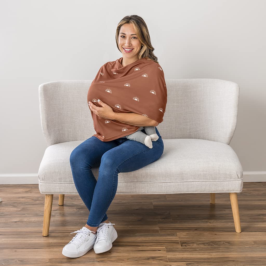 Itzy Ritzy 4-in-1 Nursing Cover, Car Seat Cover, Shopping Cart Cover & Infinity Scarf โ Breathable, Multi-Use Nursing Cover Up for Breastfeeding, Carseat Canopy & Stroller Cover (Terracotta Sunrise)