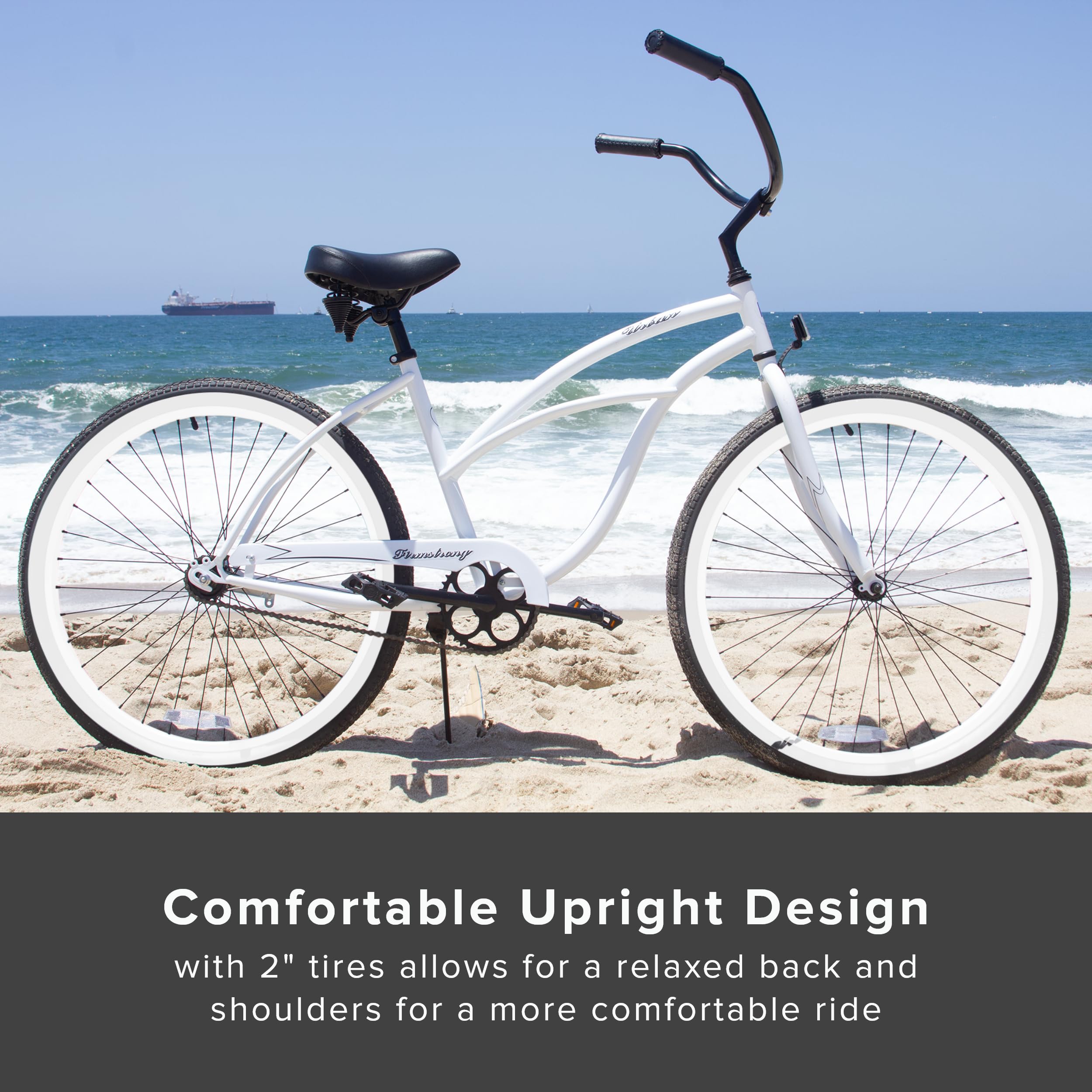 Firmstrong Urban Women's Beach Cruiser Bike, Single Speed Bicycle, 26 Inch Wheels, Aluminum, White