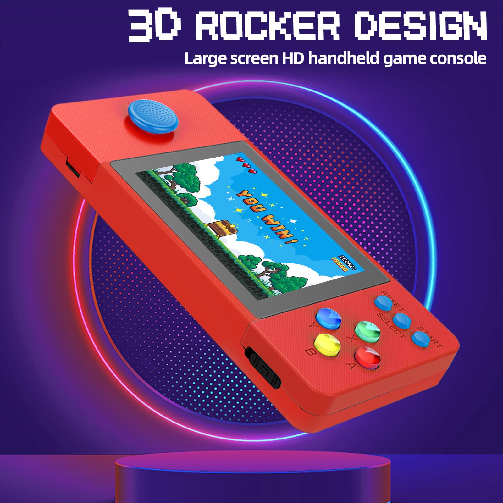 HAndPE Joystick Convenient to Hold Handheld Game Console, Retro Mini Game Player with 500 Classical FC Games Support for TV & Two Players, Rechargeable Battery, Present for Kids and Adult (Red)