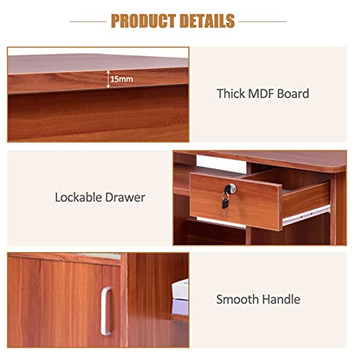 IFANNY Computer Desk with Storage, Wooden Writing Desk with Drawer, Cabinet, Bookshelf, Modern Work Table w/Keyboard Tray and CPU Stand, Corner Office Desk for Small Spaces