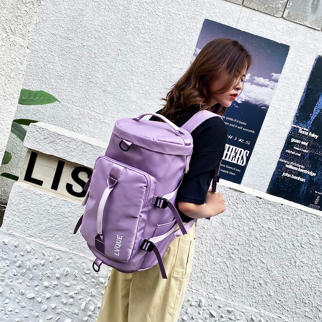 fancyfree Multipurpose Travel Backpack, Large Capacity Gym Duffle Bag, Daily Sport Backpack Tote with Individual Shoe Pockets for Men and Women (Purple)