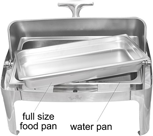 Tiger Chef Chafing Dish Buffet Set - Stainless Steel Chafer - Roll-Top Chaffing Dishes 8 Quart and Plastic Salad Tong - Chafer and Buffet Warmer Set