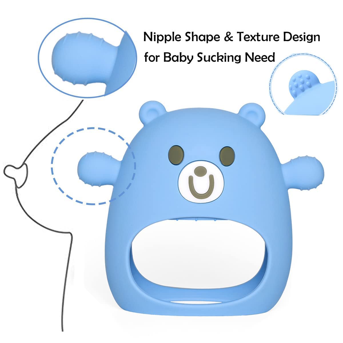 MCGMITT Teething Toys for Babies 0-6 Months, BPA-Free Baby Teething Toys, Wrist Handy Baby Teether for Soothing Teething Pain Relief, Silicone Teether Sucking Needs, Blue
