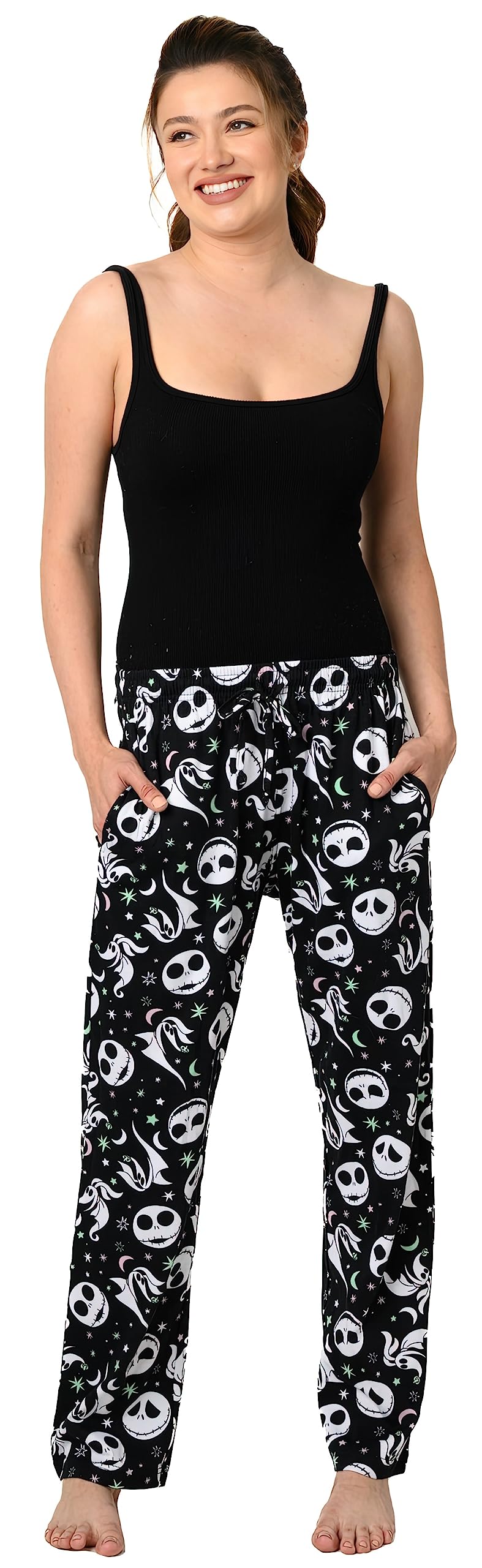 Disney Womens Lounge Pants Pajama Bottoms AOP (Jack Skellington & Zero, 1X)