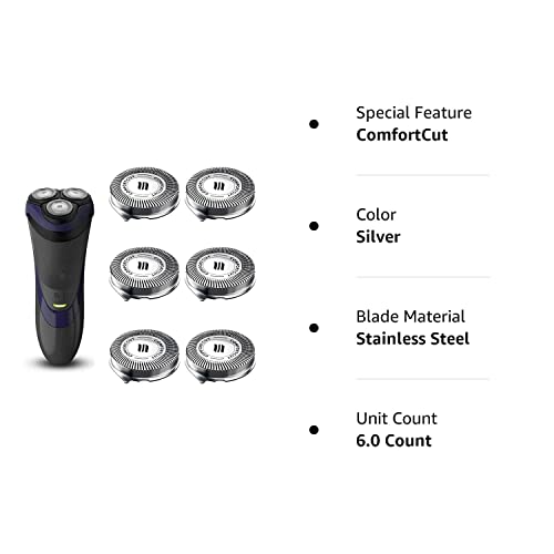 SH30 Replacement Heads for Philips Norelco Series 3000, 2000, 1000 Shavers and S738 Click and Style, ComfortCut Shaving Heads 6 Pack