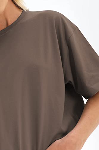 Trendy Queen Womens Oversized T Shirts Loose Fit Cotton Crewneck Short Sleeve Tops Summer Casual Blouse 2023 Y2K Basic Tee Brown